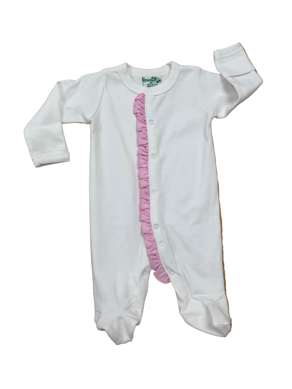 Girls Infant Blank Footie Sleeper - White w/Bright Pink Ruffles – Livi ...