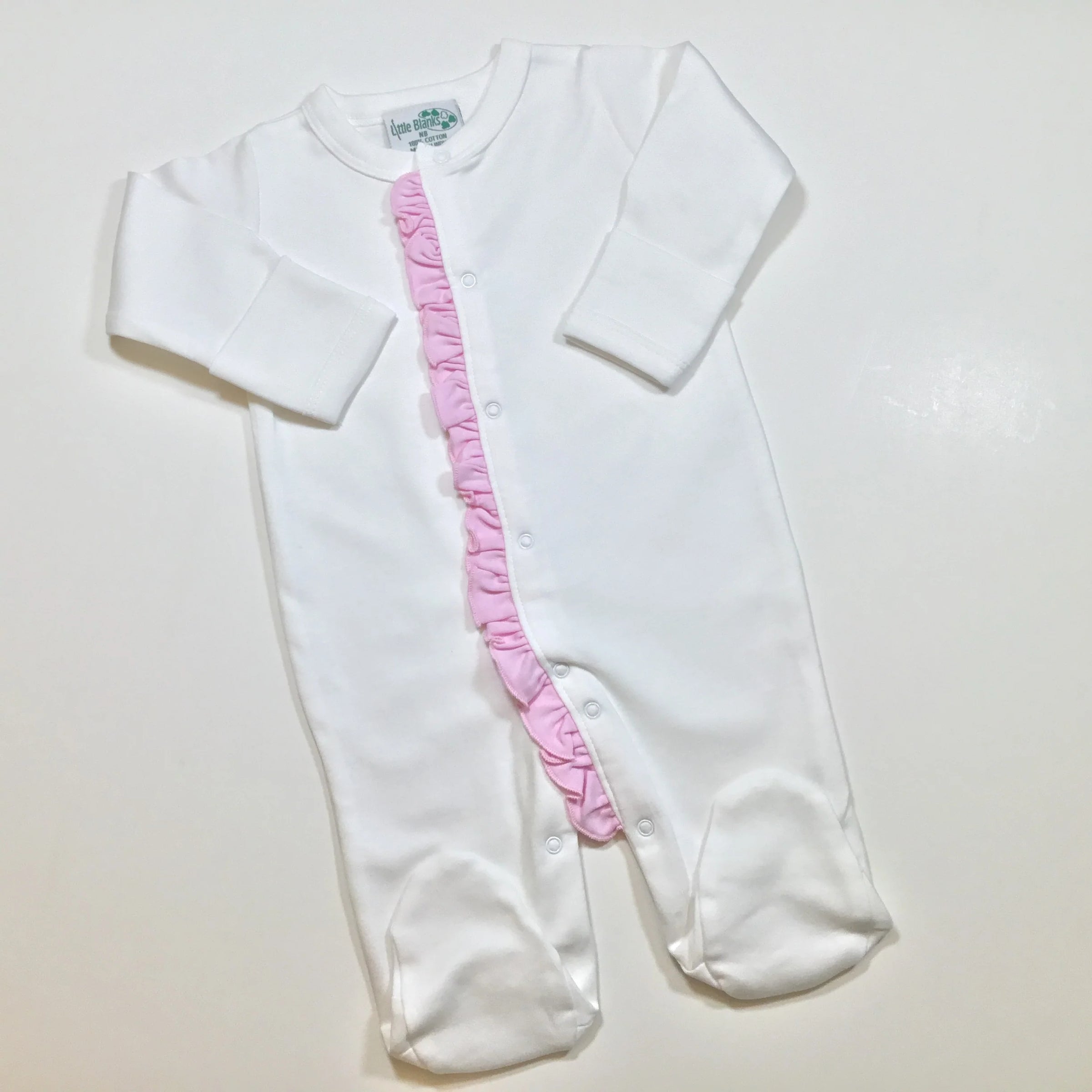 Girls Infant Blank Footie Sleeper - White w/Bright Pink Ruffles – Livi ...